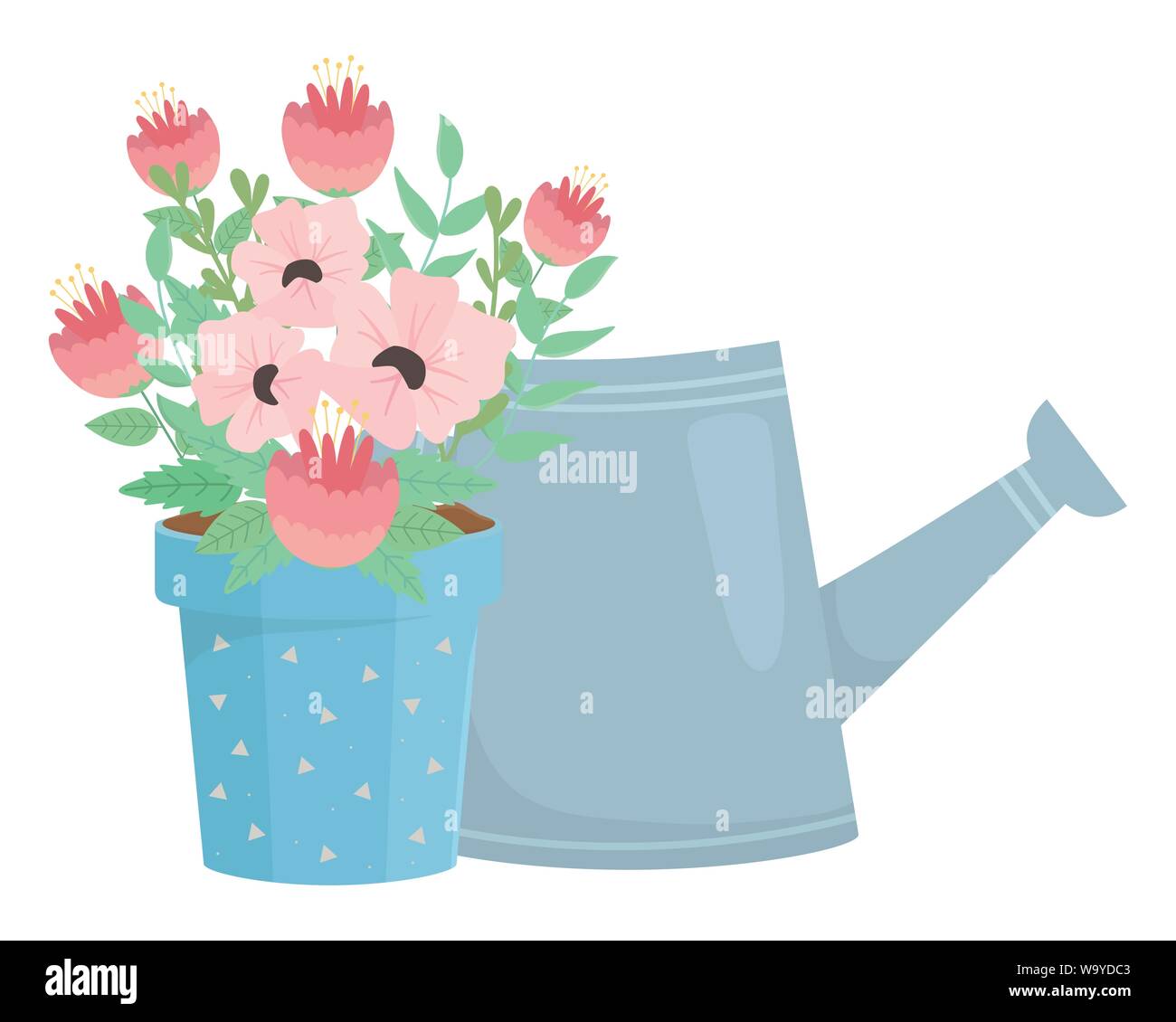 Flowers and leaves inside pot design, floral nature plant ornament ...