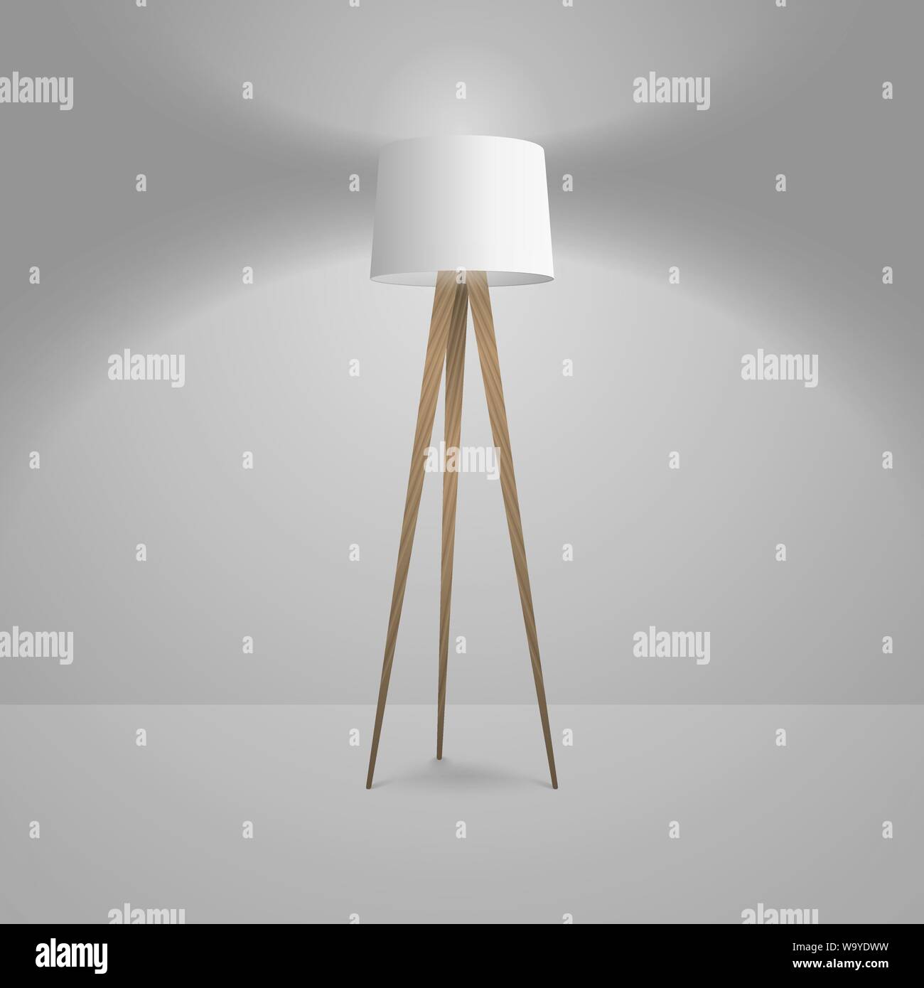 Vector 3d Realistic Render Illuminated Lamp Closeup. Floor Lamp. Template of Electric Torchere ...