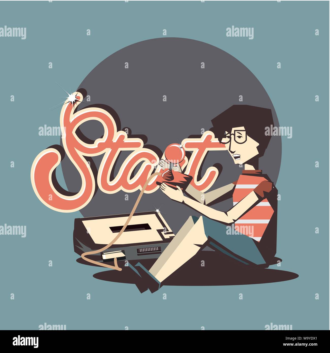 retro videogames design with avatar man sitting and playing videogames ...