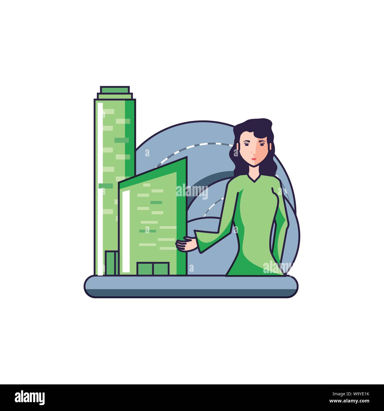 young woman beauty with buildings facade vector illustration design ...
