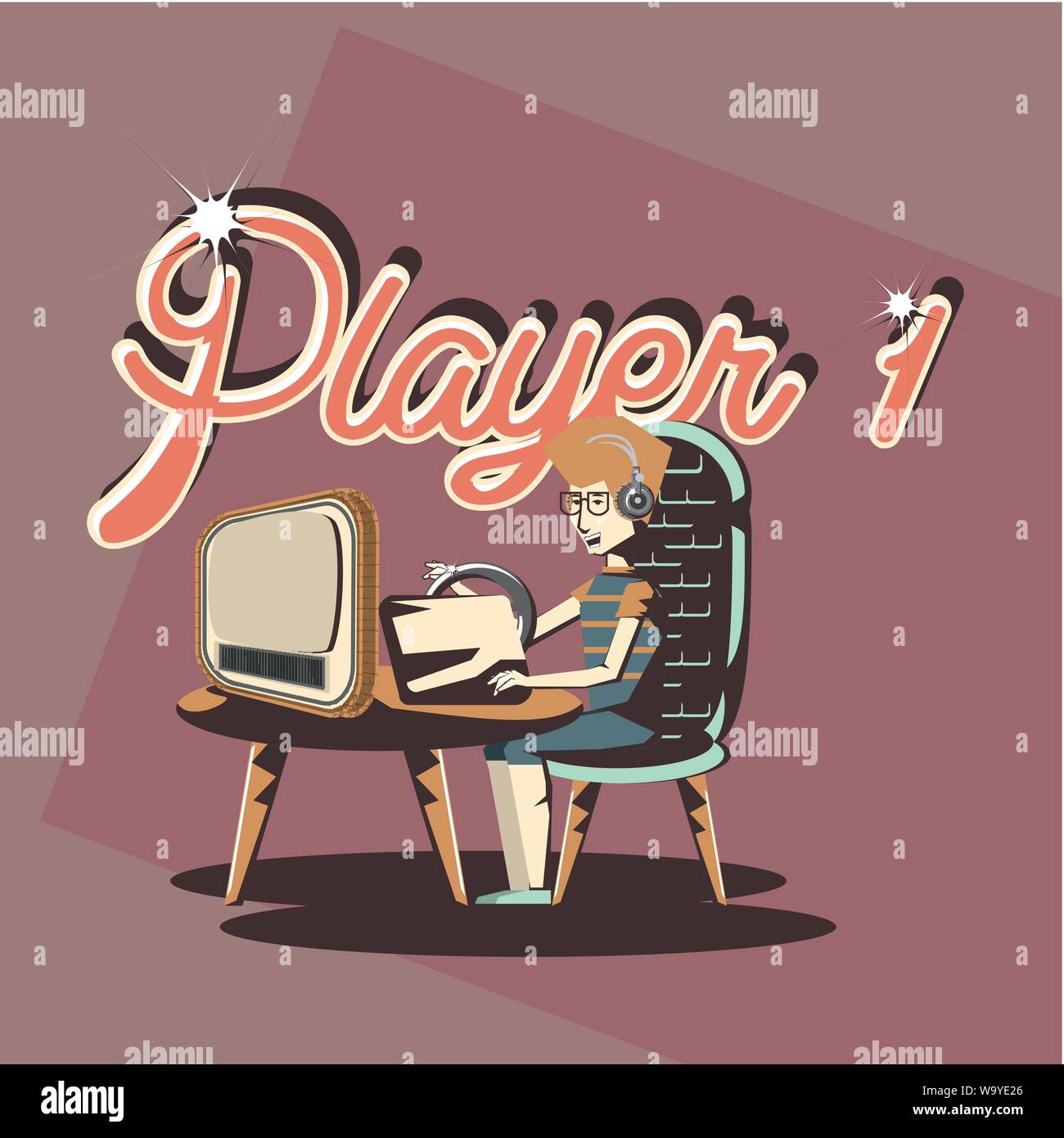 retro videogames design with avatar man sitting and playing videogames ...