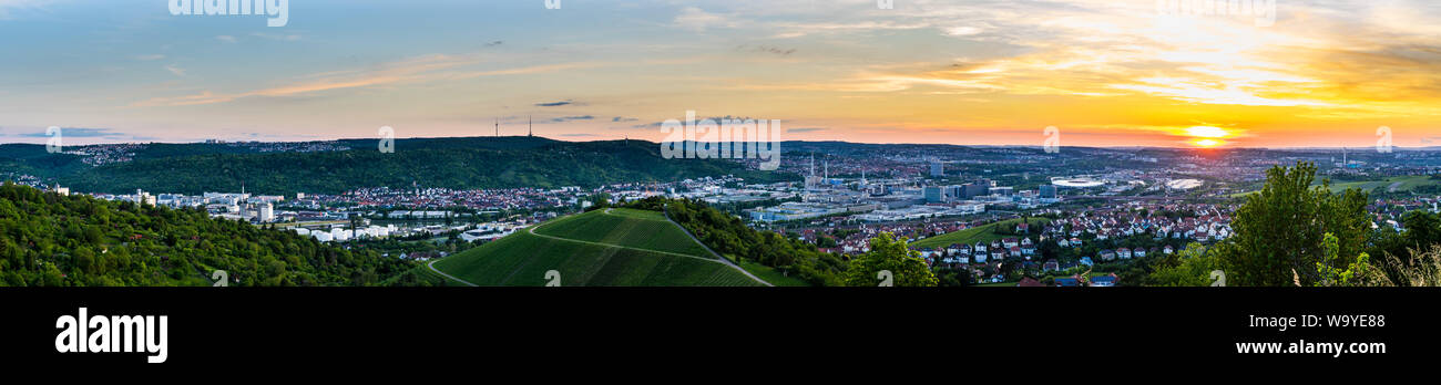 Germany, XXL panorama view over beautiful downtown of stuttgart city in ...