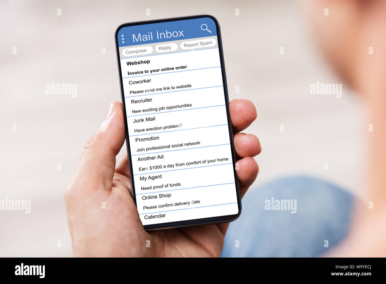 Close-up Of Man Checking Mail Inbox On Mobilephone Display Stock Photo ...