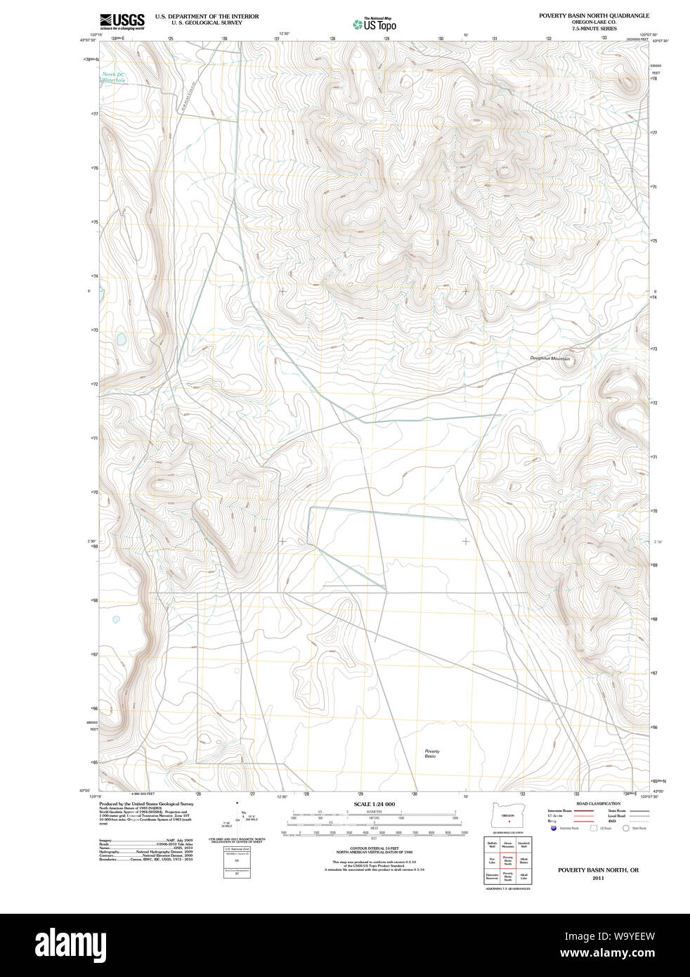 USGS Topo Map Oregon Poverty Basin North 20110829 TM Restoration Stock ...