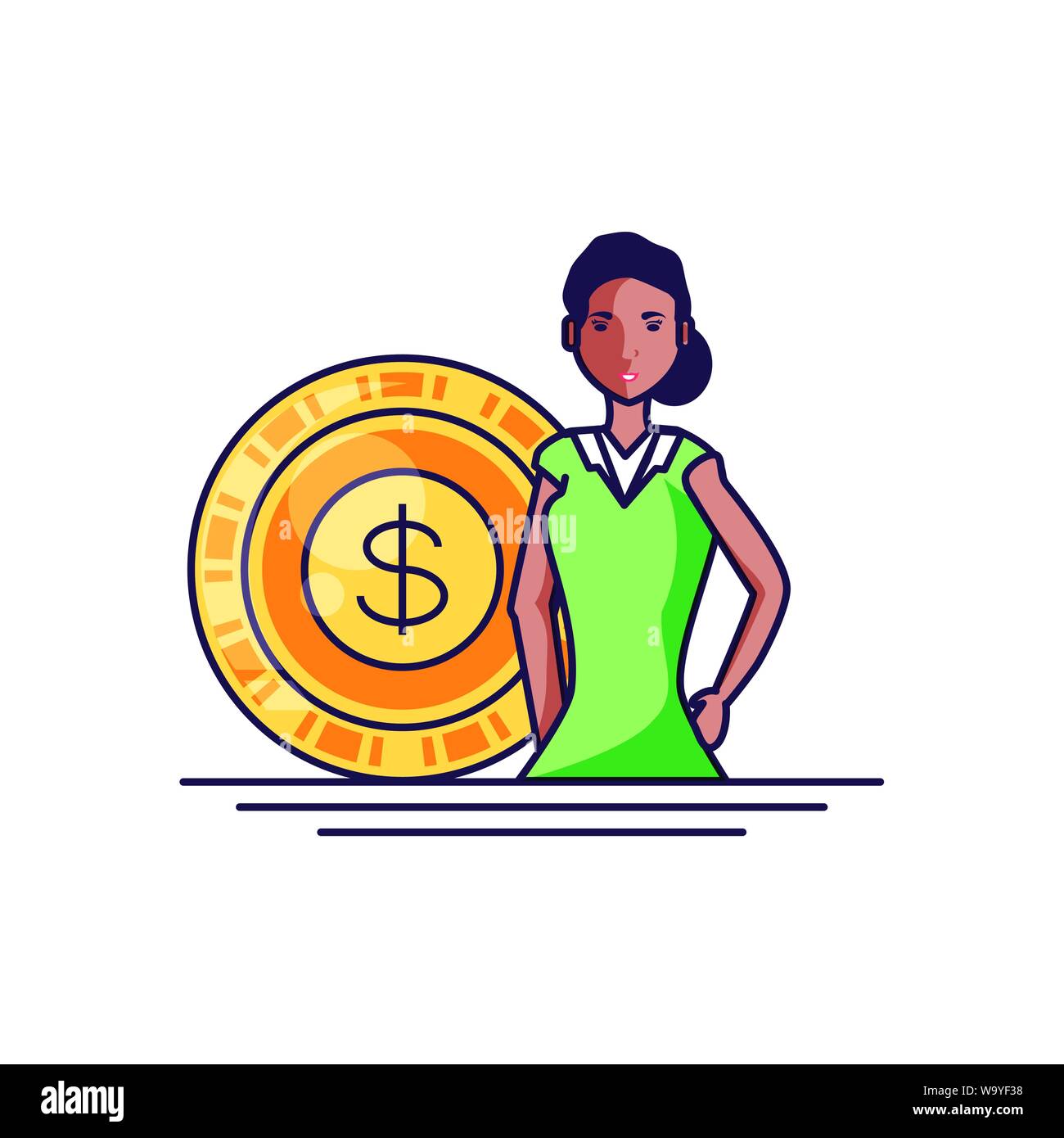 young woman beauty with coin money vector illustration design Stock ...