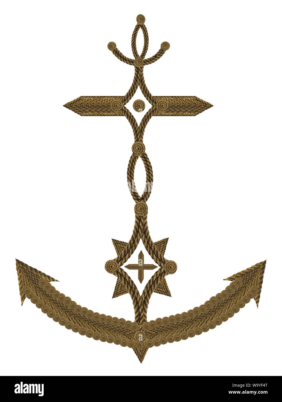 Compass anchor steering wheel globe wind rose made of ropes Stock Photo ...