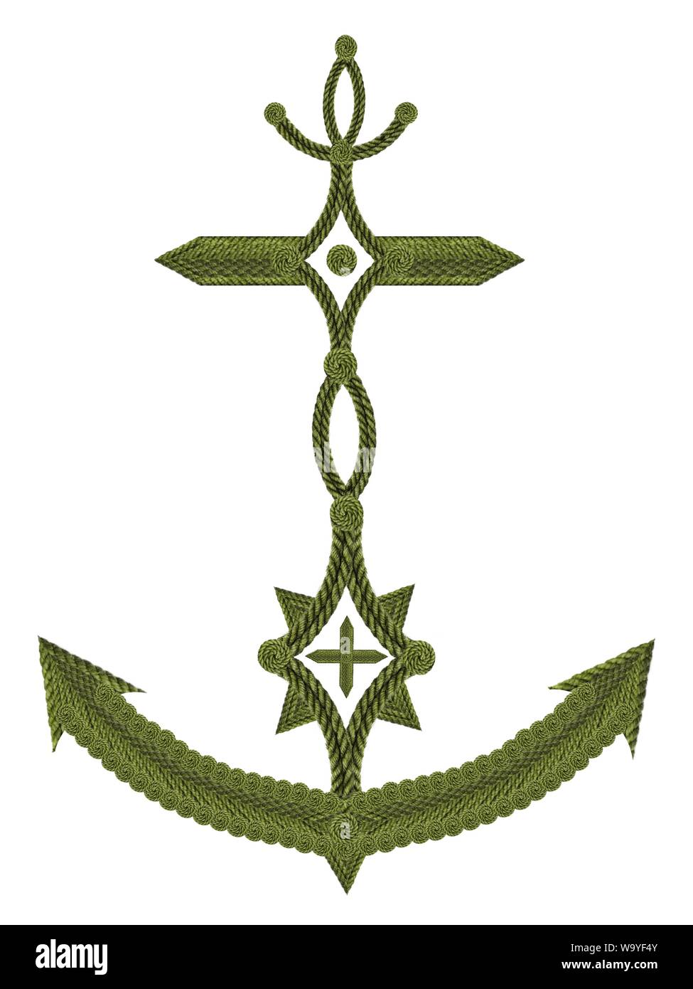 Compass anchor steering wheel globe wind rose made of ropes Stock Photo ...