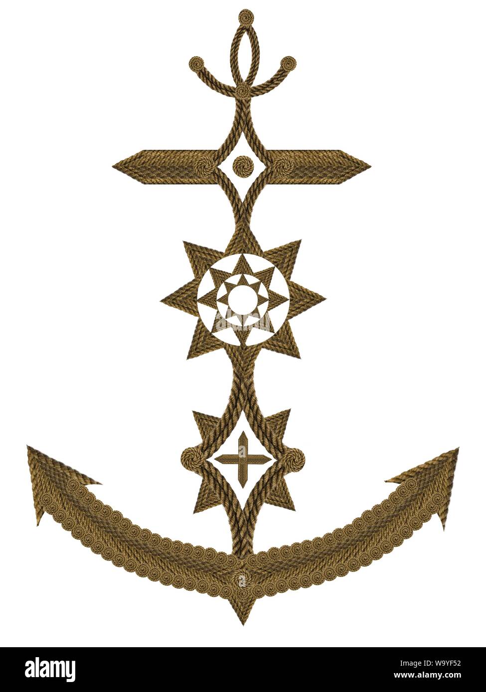 Compass anchor steering wheel globe wind rose made of ropes Stock Photo ...