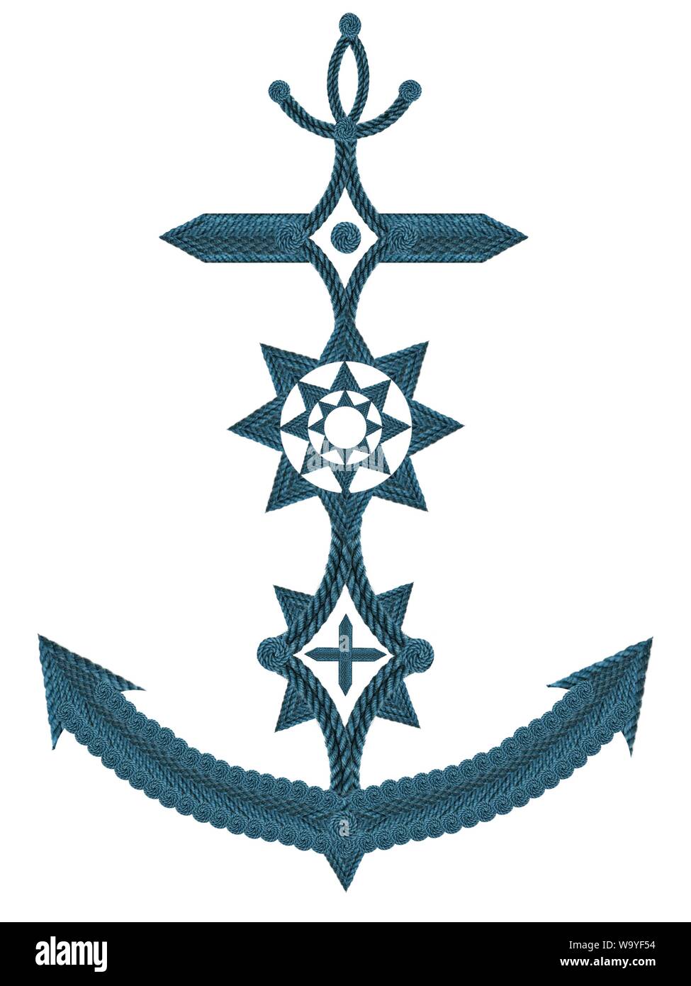 Compass anchor steering wheel globe wind rose made of ropes Stock Photo ...