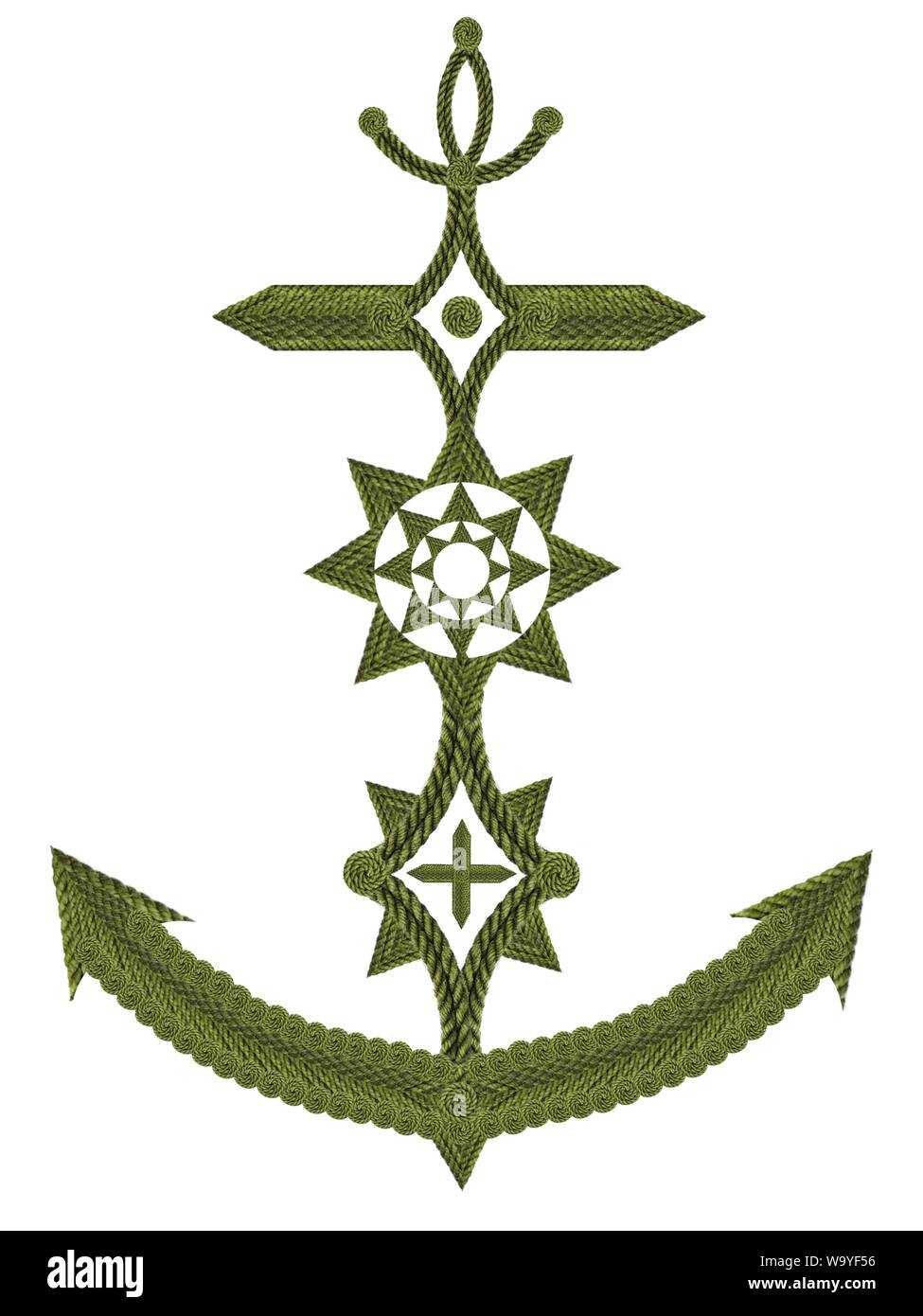 Compass anchor steering wheel globe wind rose made of ropes Stock Photo ...