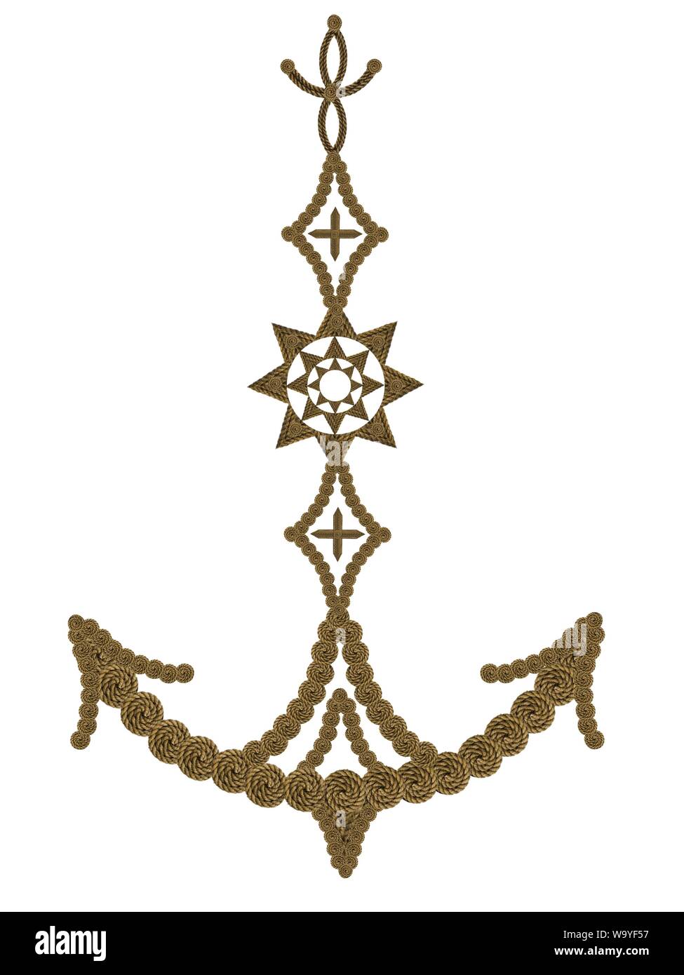 Compass anchor steering wheel globe wind rose made of ropes Stock Photo ...