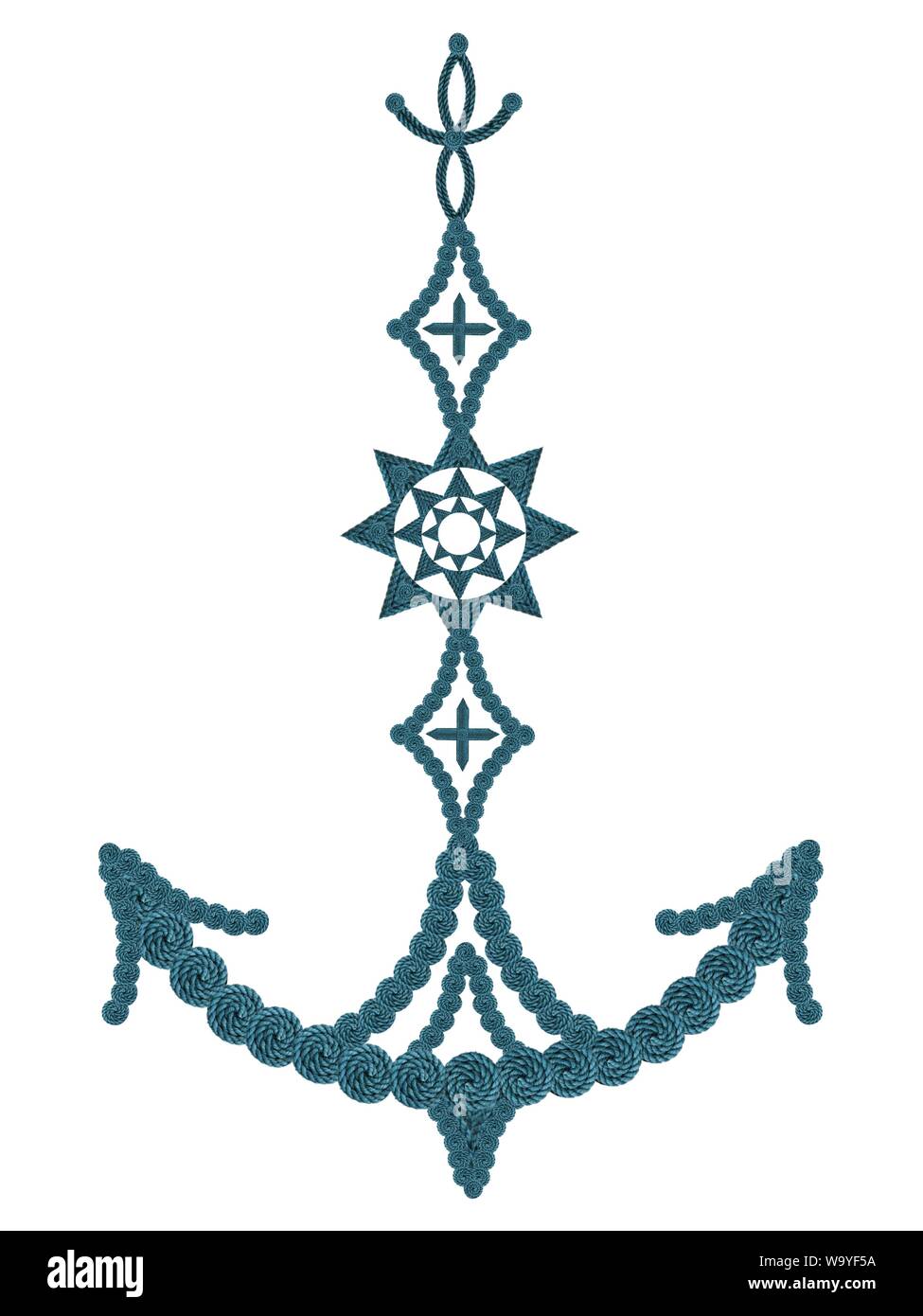 Compass anchor steering wheel globe wind rose made of ropes Stock Photo ...