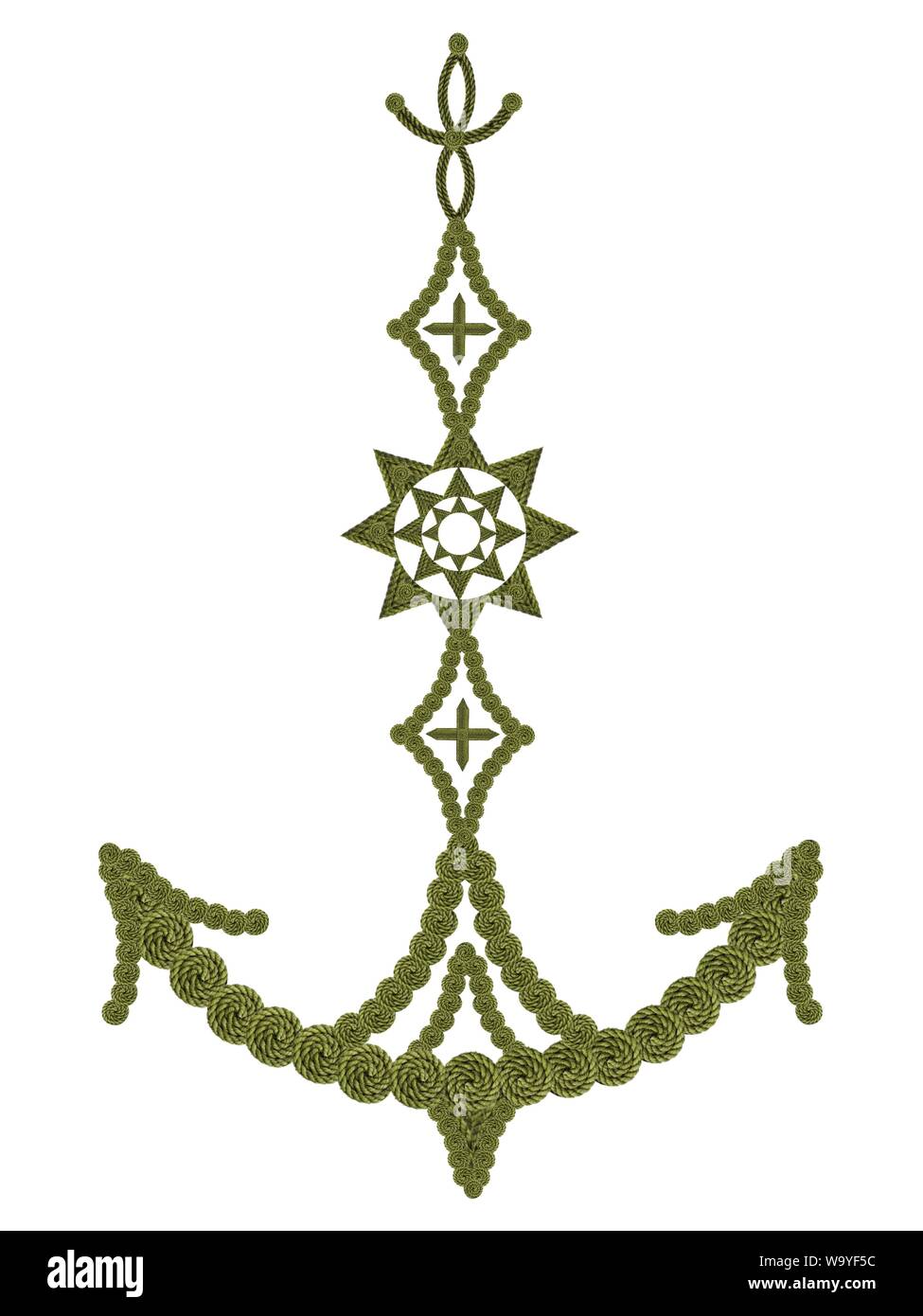 Compass anchor steering wheel globe wind rose made of ropes Stock Photo ...