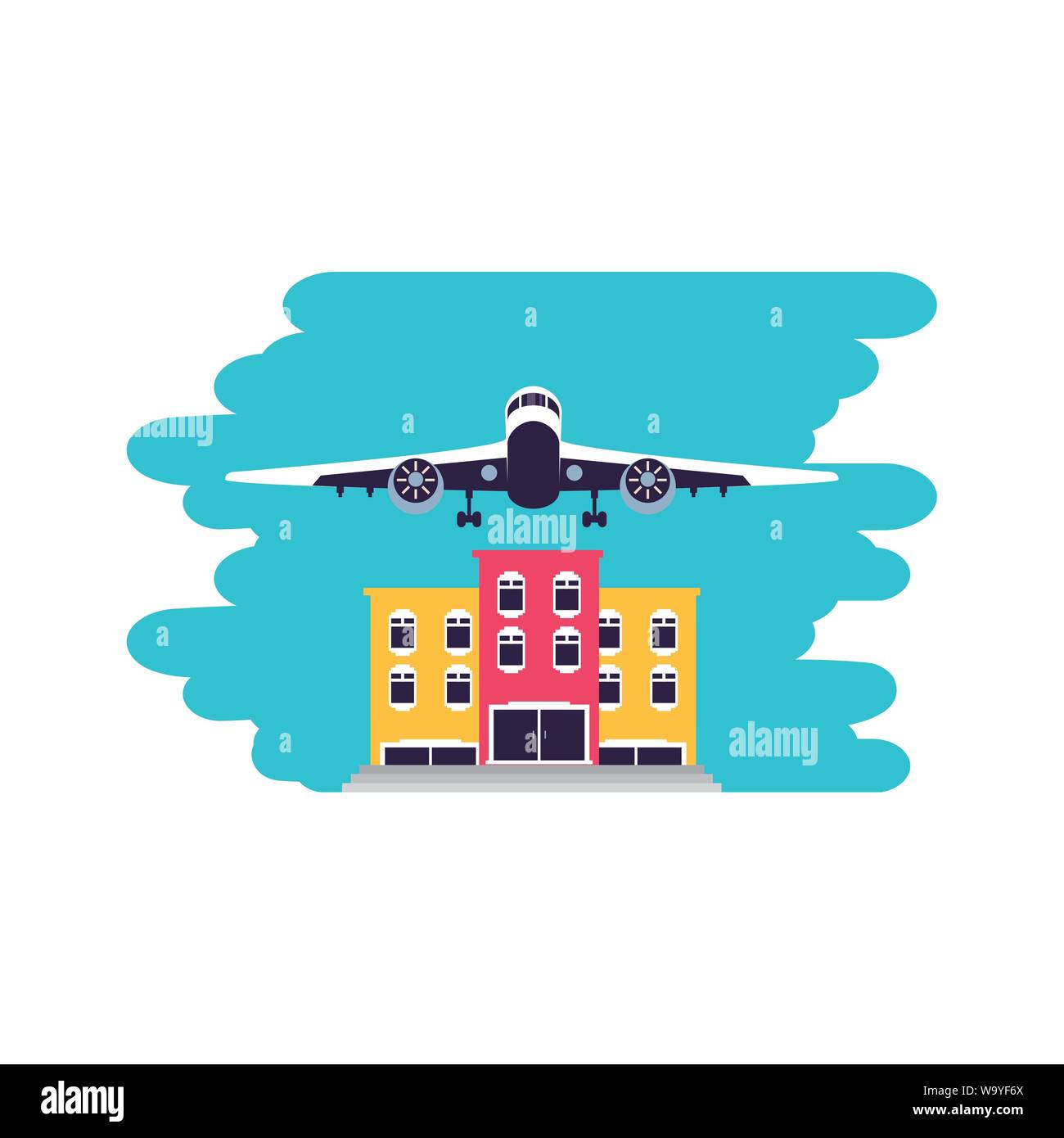hotel building place with airplane flying vector illustration design ...