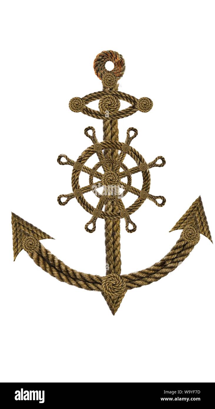 Compass anchor steering wheel globe wind rose made of ropes Stock Photo ...