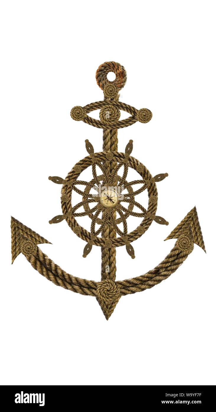 Compass anchor steering wheel globe wind rose made of ropes Stock Photo ...