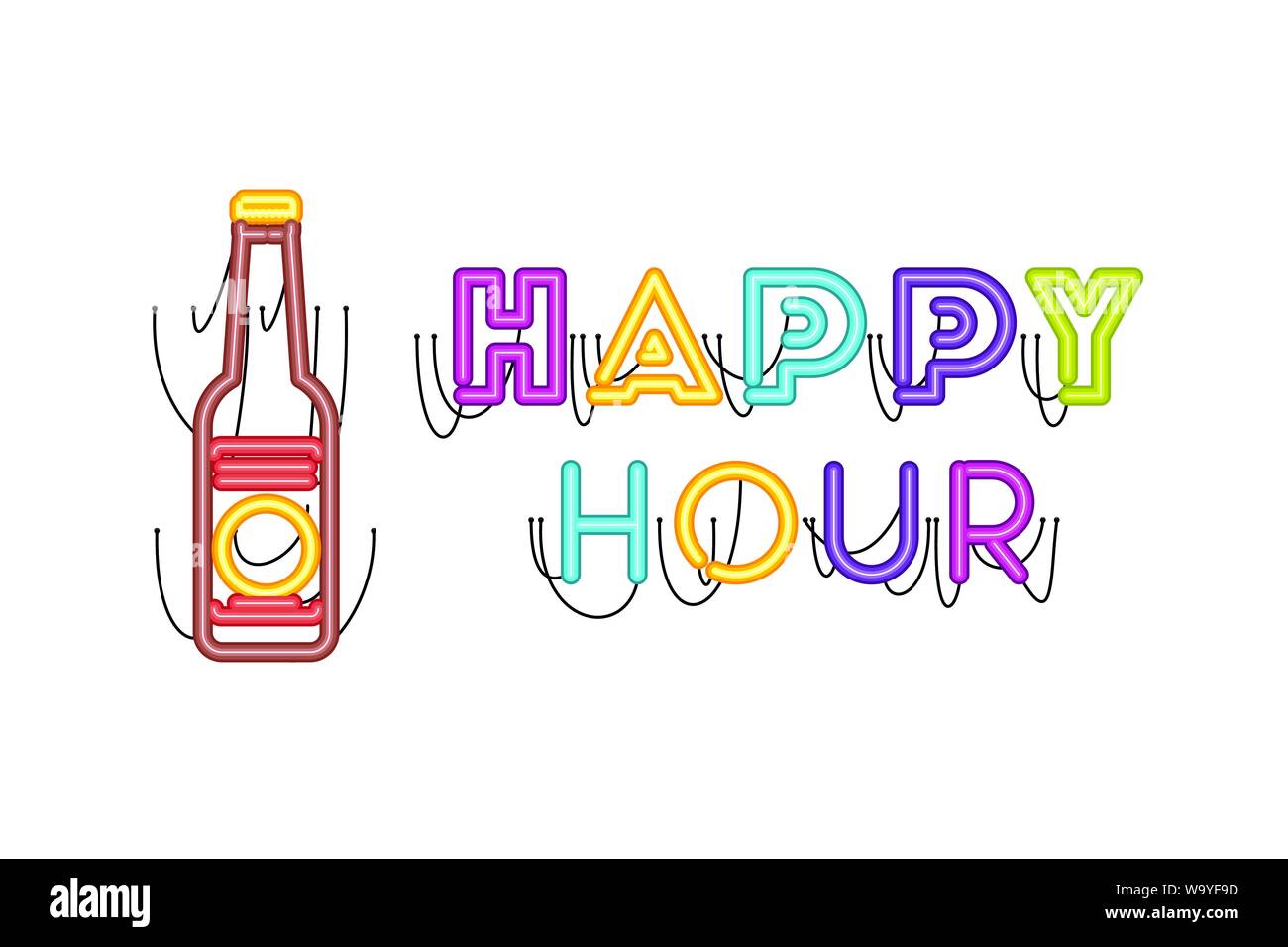 happy hour label in neon light icon Stock Vector Image & Art - Alamy