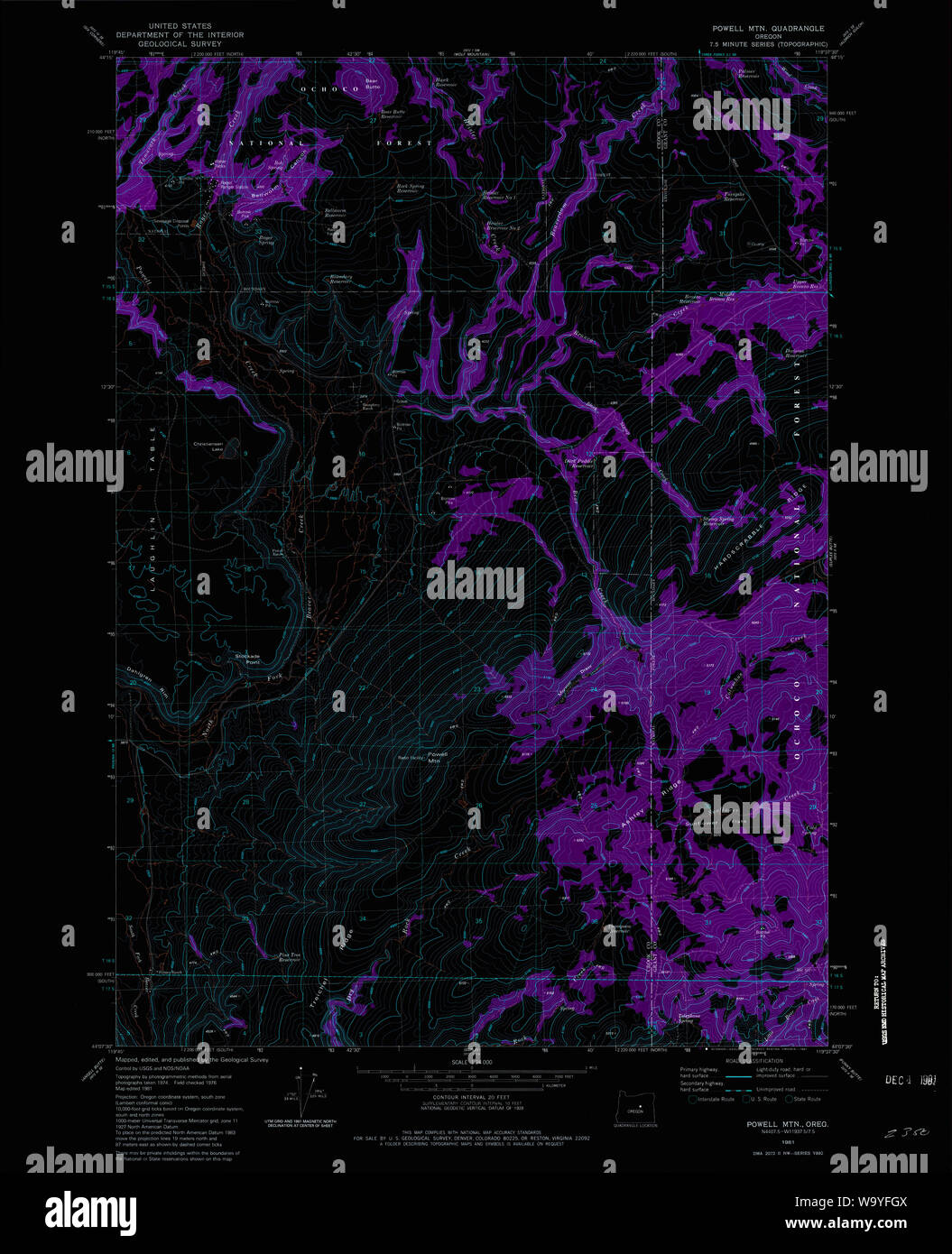 USGS Topo Map Oregon Powell Mtn 281160 1981 24000 Inverted Restoration ...