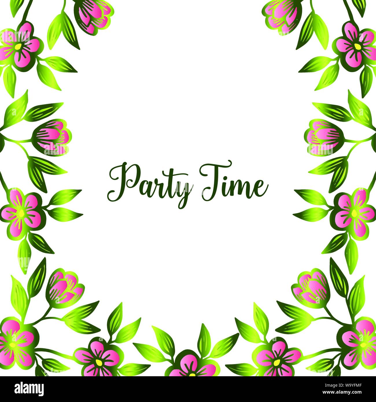 Various pattern card party time, with ornate of leaf wreath frame ...