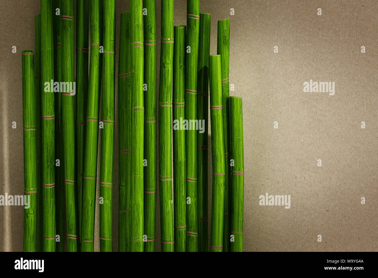 Green bamboo sticks on paper texture background. 3D illustration Stock ...