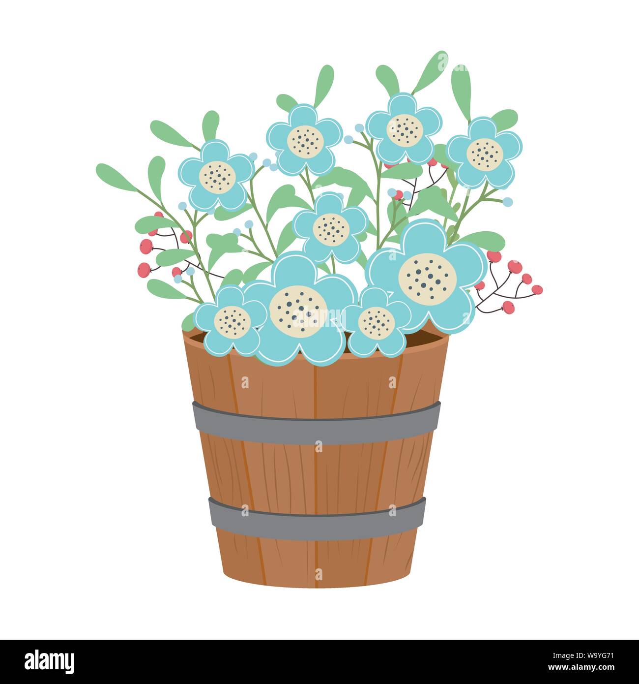 Flowers and leaves inside barrel design, floral nature plant ornament ...