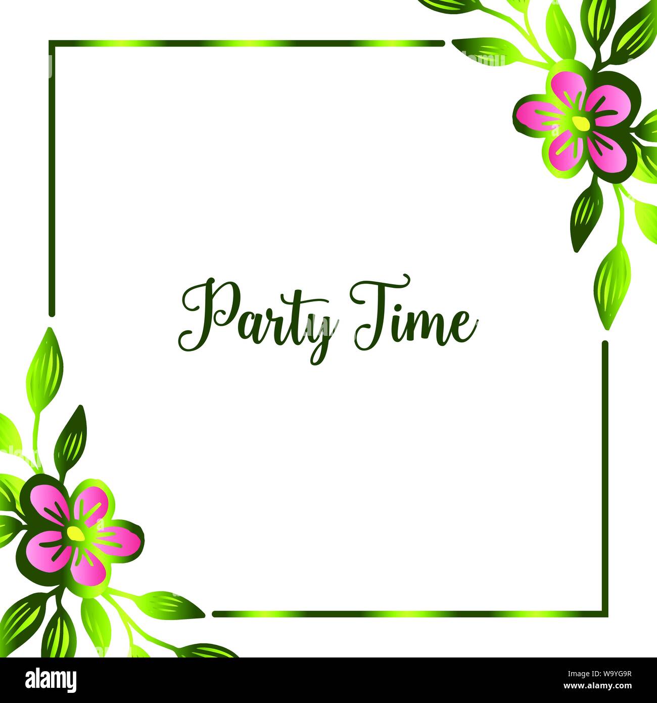 Banner element for party time, elegant frame, cute leaves wreath ...
