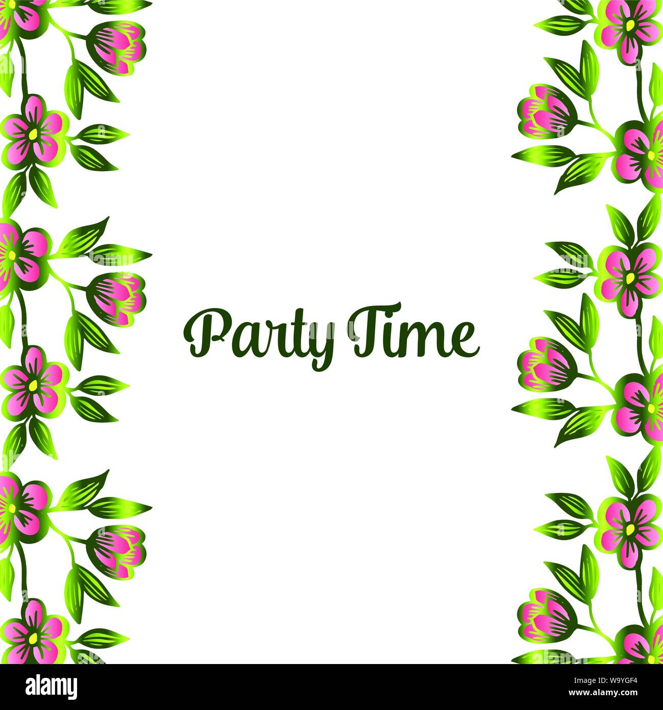 Various pattern card party time, with ornate of leaf wreath frame ...