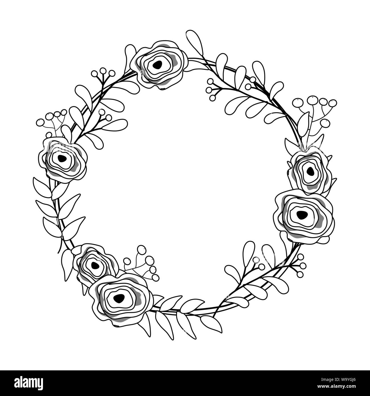 Flowers and leaves wreath design, floral nature plant ornament garden ...
