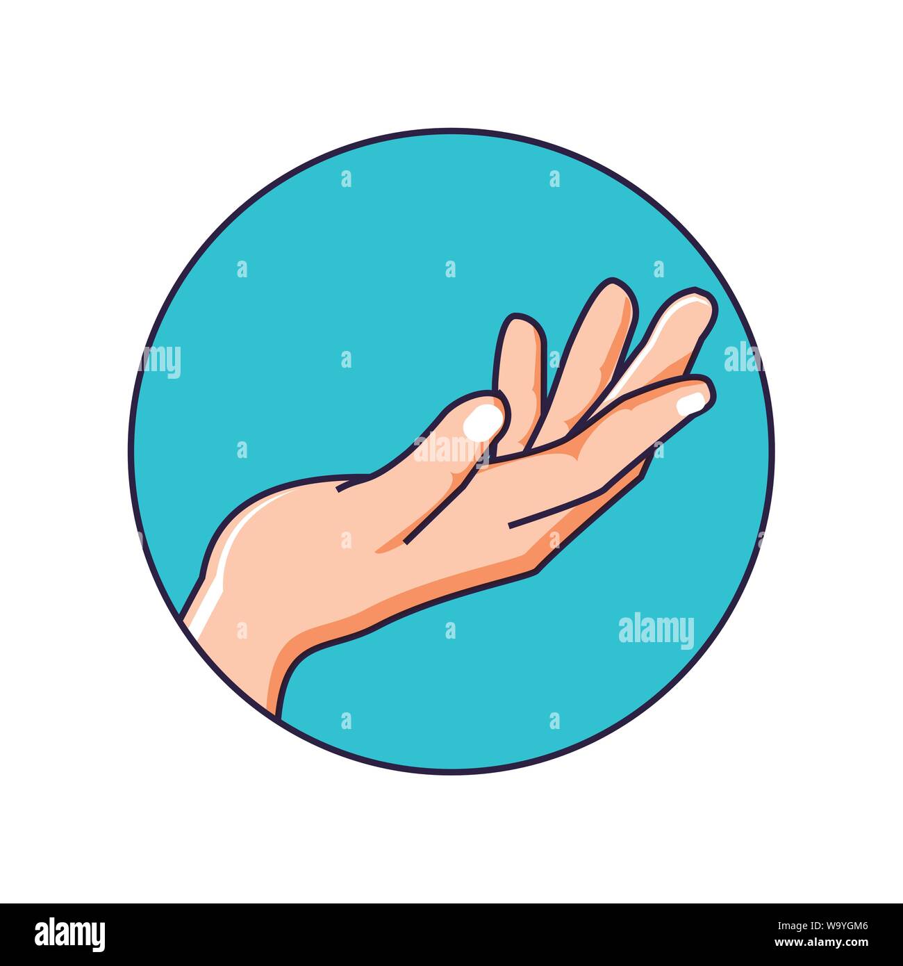 hand human receiving in frame circular vector illustration design Stock ...