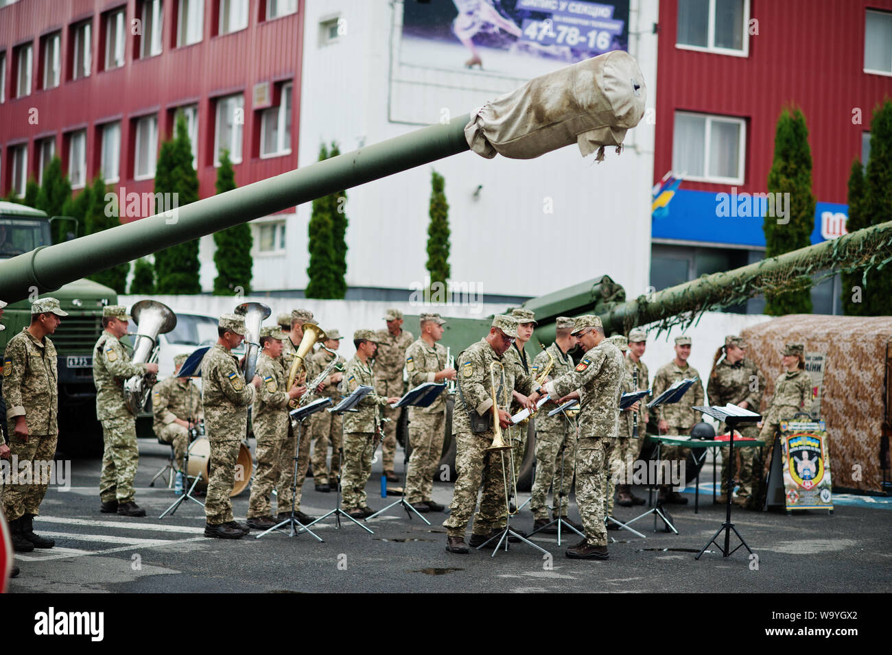 Tarnopol, Ukraine - August 08, 2019: Armed Forces of Ukraine. Musician ...