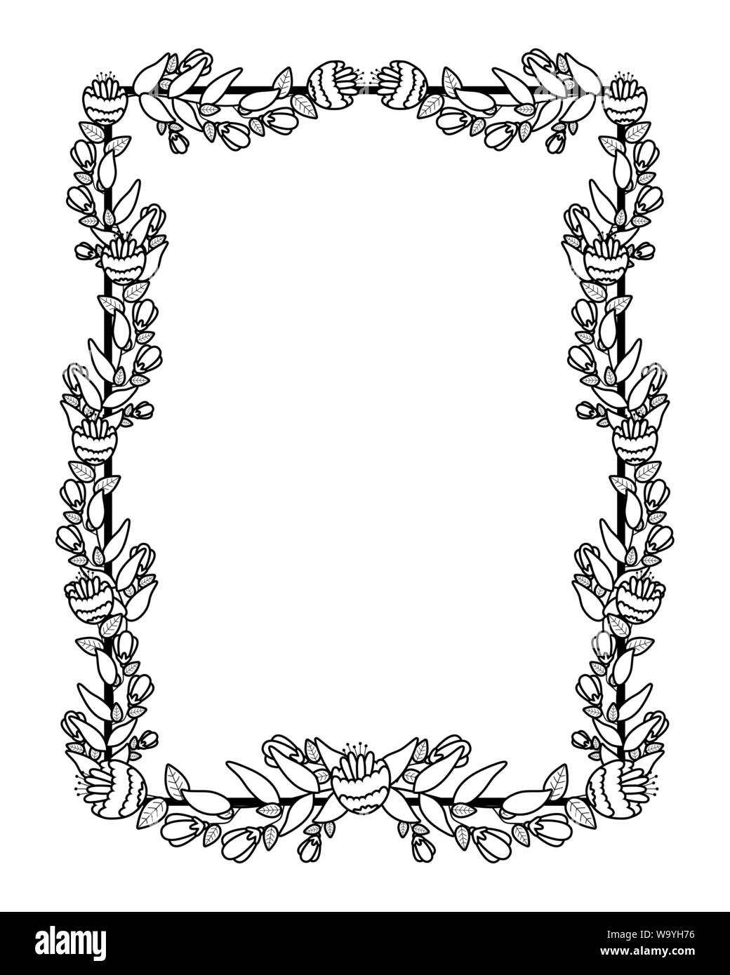 Flowers and leaves frame design, floral nature plant ornament garden ...