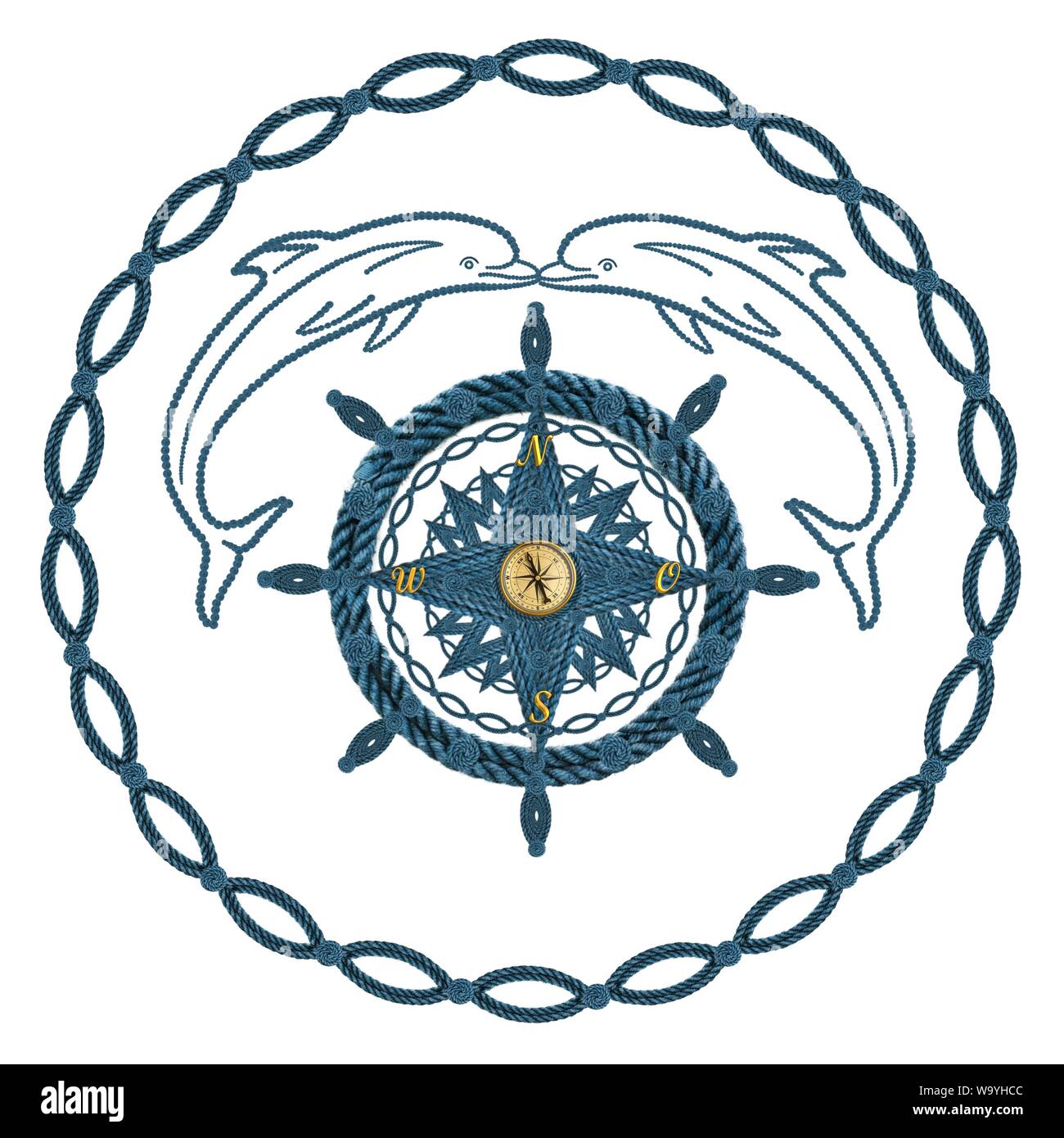 Altes seil anchor anker compass delfine knot hi-res stock photography ...