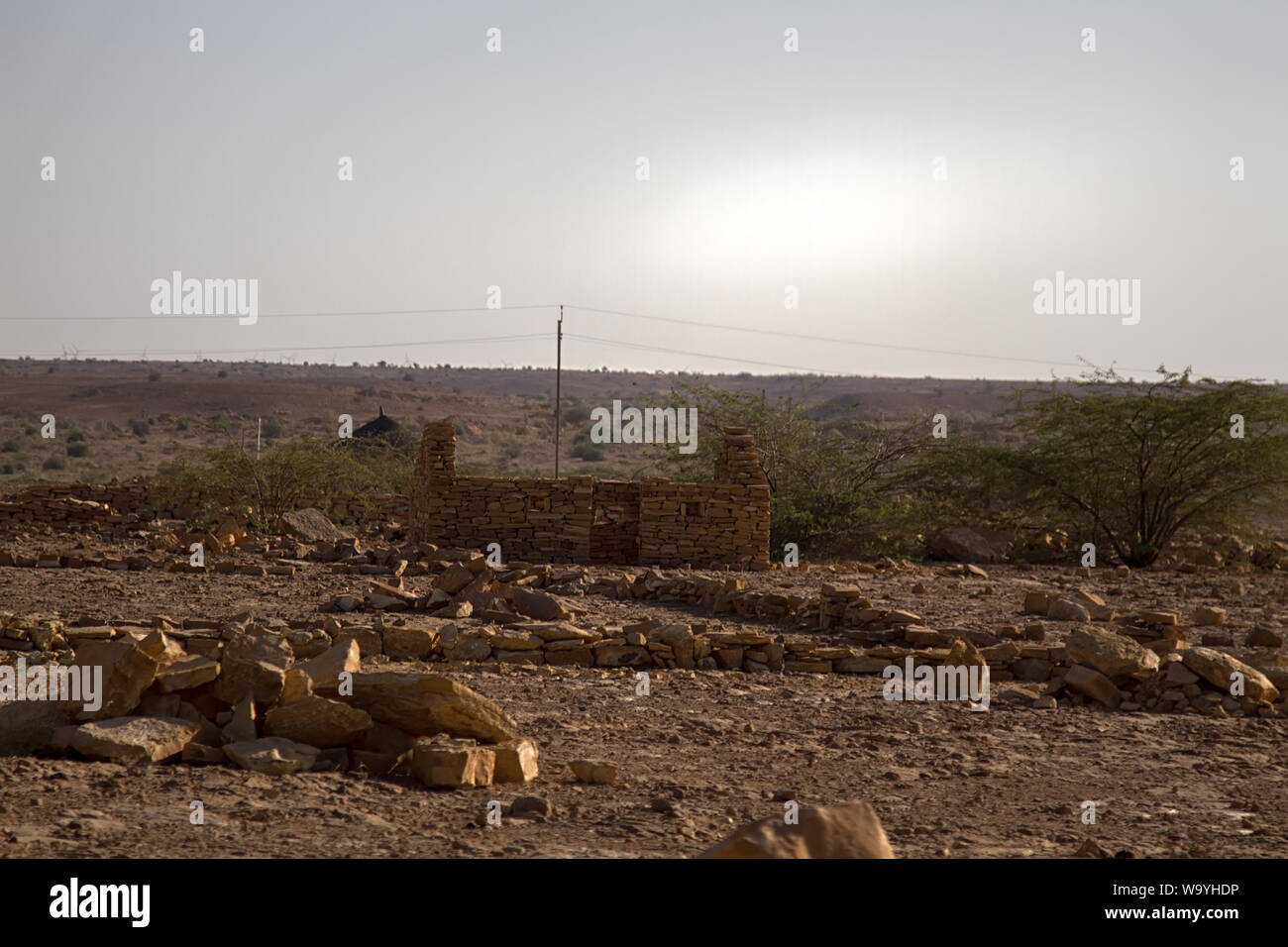 Construction of fences and houses made of layered limestone without ...