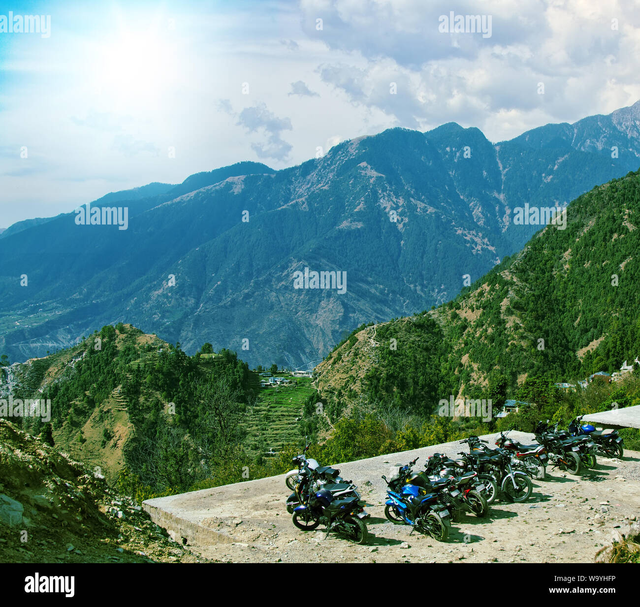 Lesser Himalayas. Mountain landscapes of spring time with peaks and ...