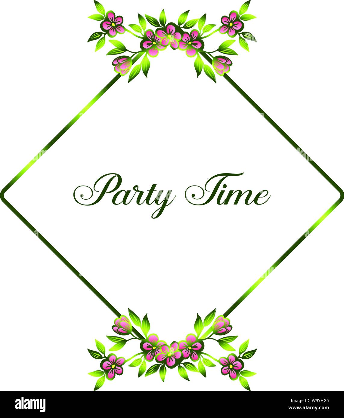 Banner for party time, style unique frame, decor leaf flower. Vector ...