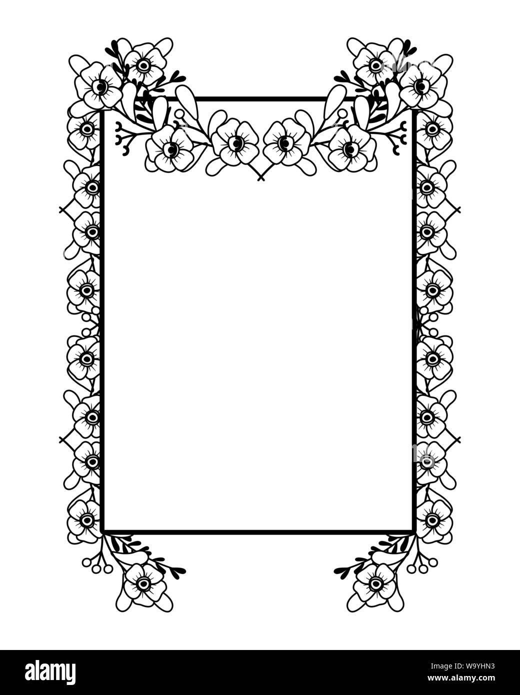 Flowers and leaves frame design, floral nature plant ornament garden ...