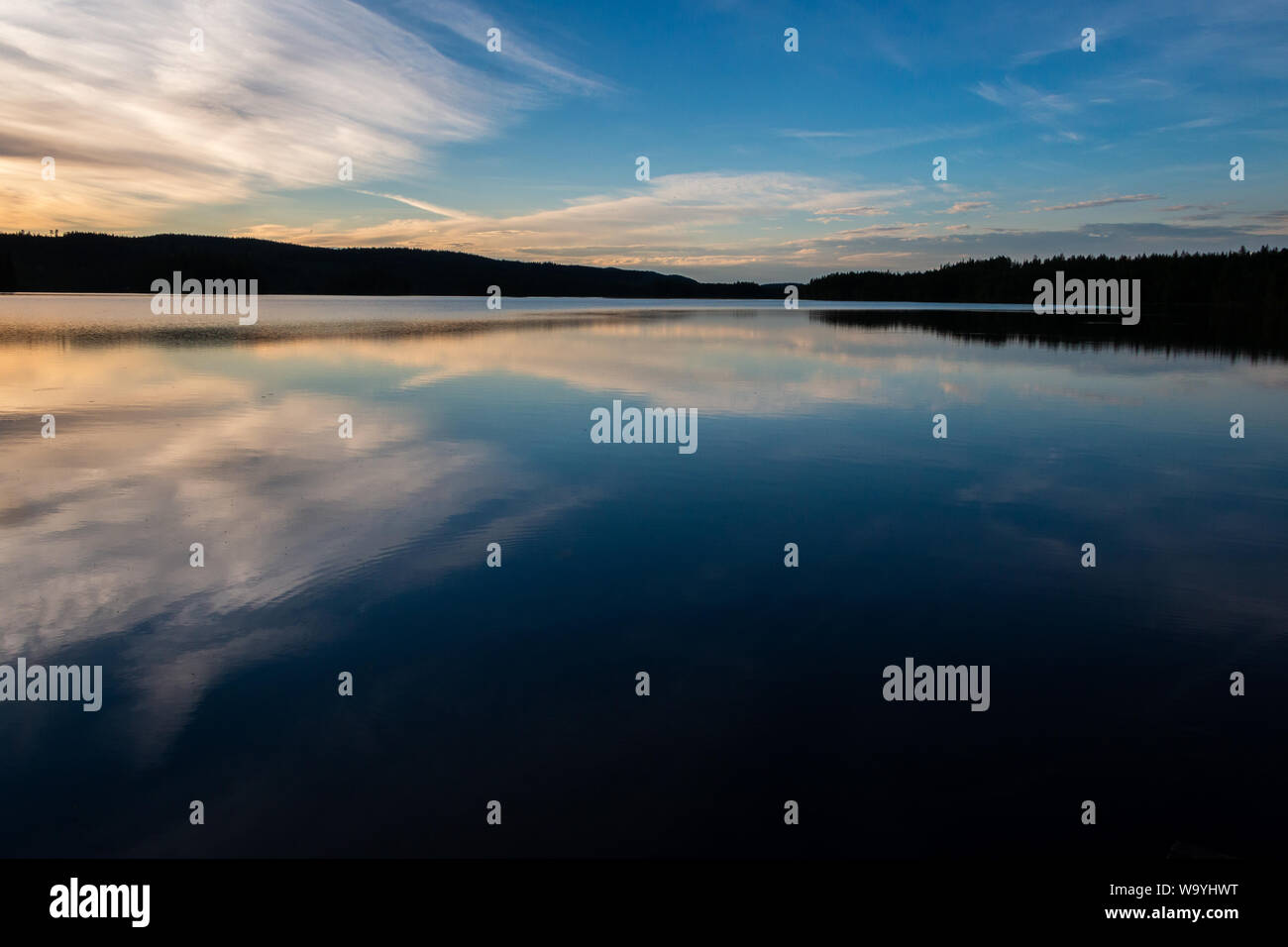 Beautiful evening view at the blue hour over the Safssjon lake in the ...