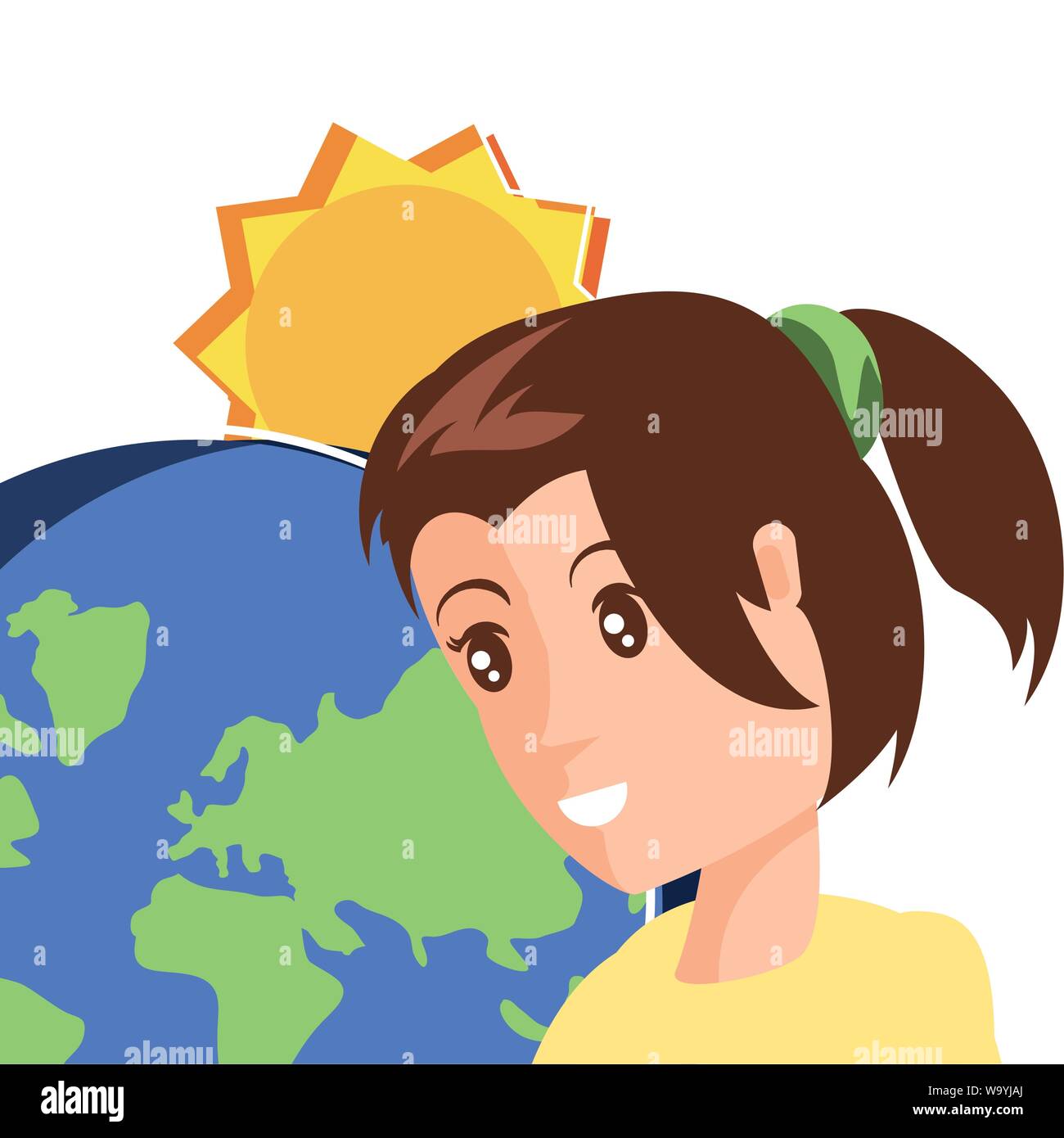 Planet sphere and woman avatar design, Continent earth world globe ...