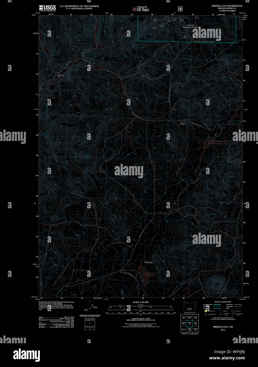 USGS Topo Map Oregon Pringle Flat 20110708 TM Inverted Restoration ...