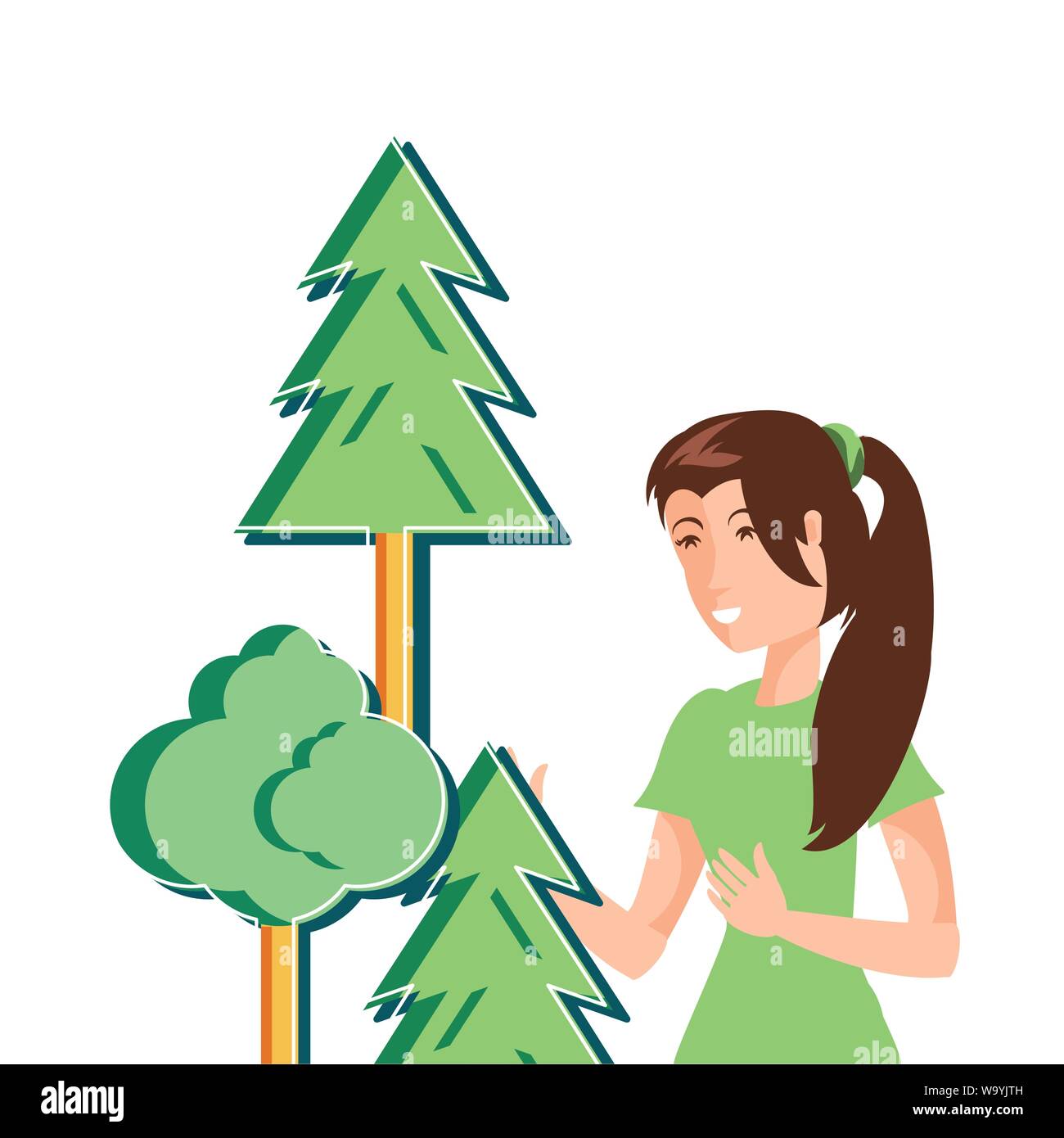 Trees and woman avatar design, Nature plant summer season environment ...