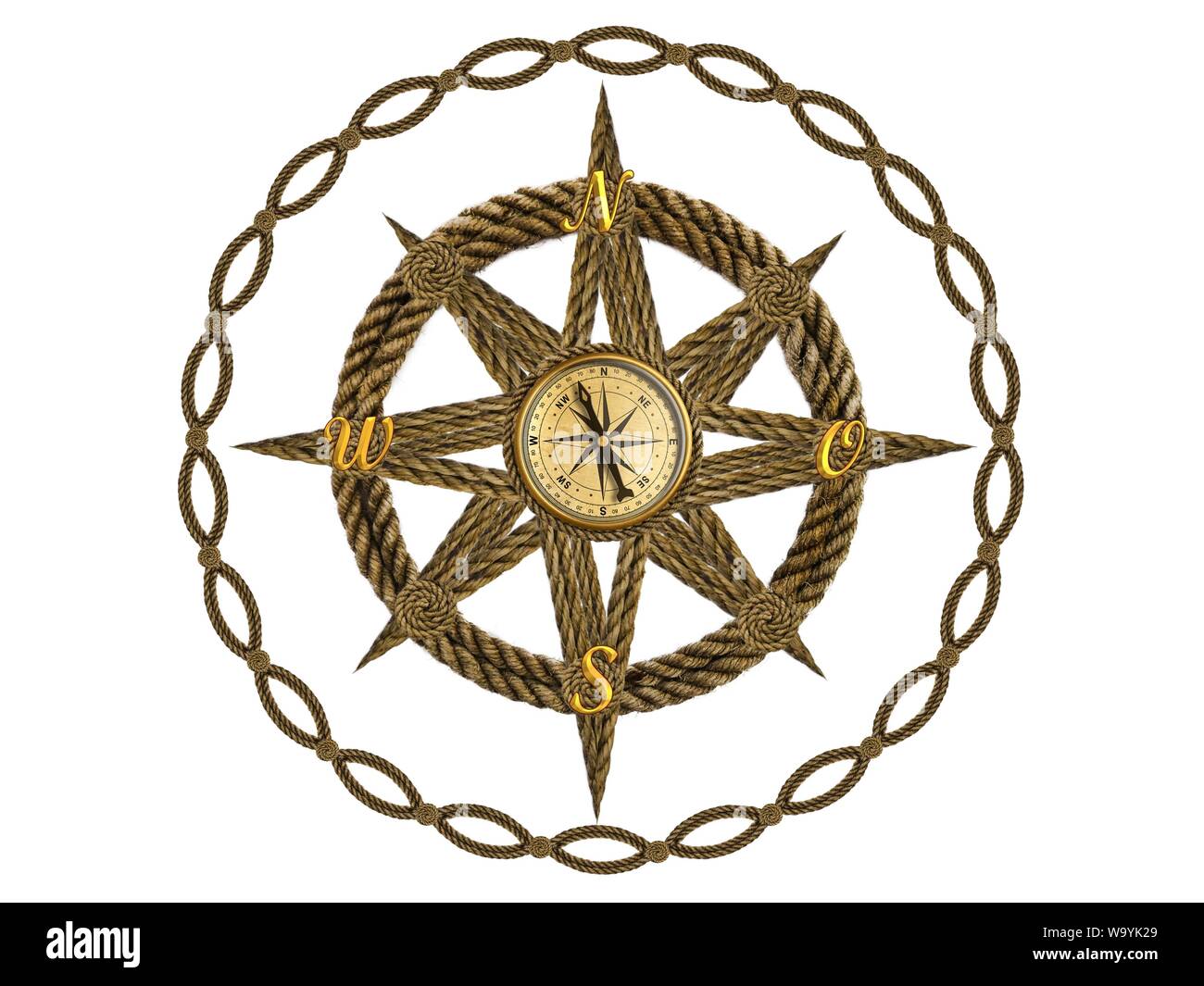 Compass anchor steering wheel globe wind rose Stock Photo - Alamy