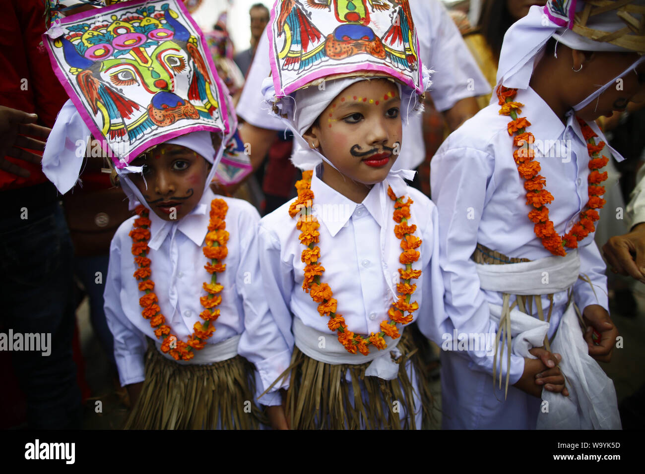 Kathmandu, Nepal. 16th Aug, 2019. Boys participate on a procession to ...