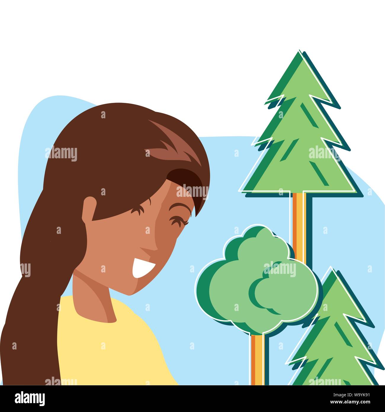 Trees and woman avatar design, Nature plant summer season environment ...