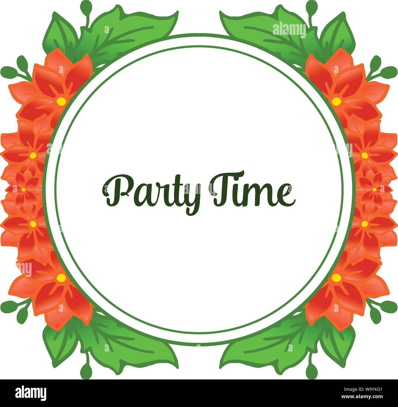 Template for banner of party time, with artwork of orange floral frame ...