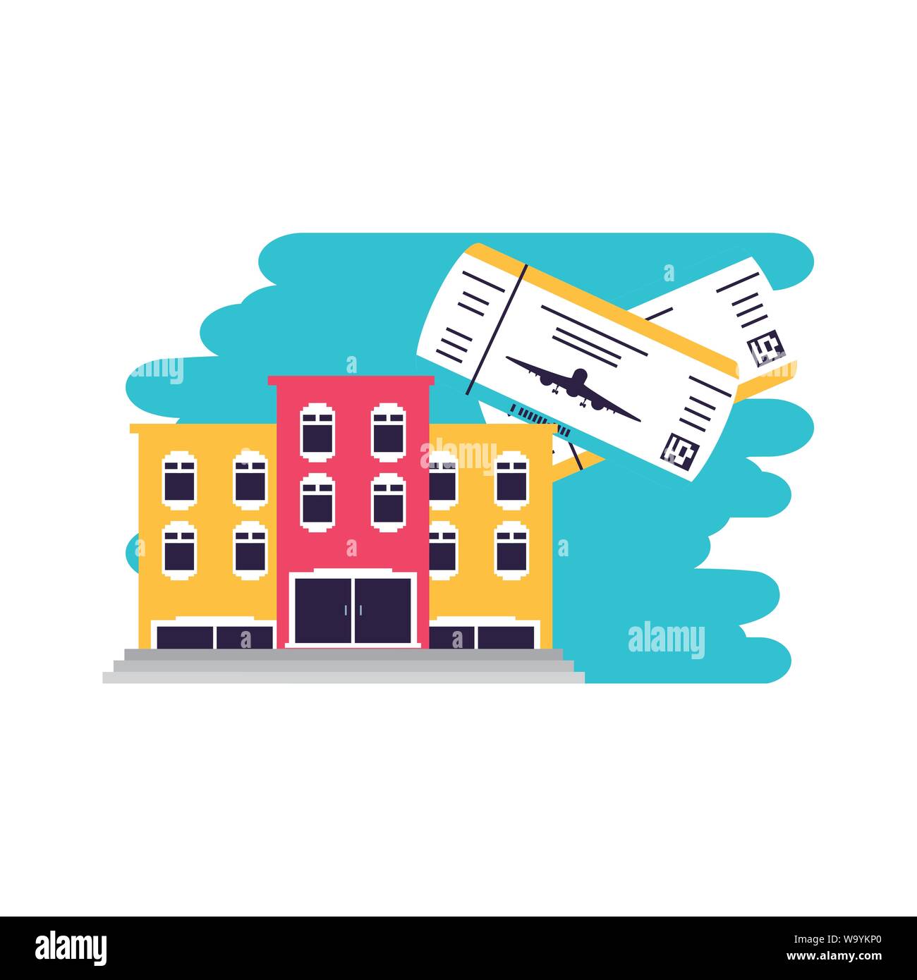 hotel building place with ticket travel vector illustration design ...