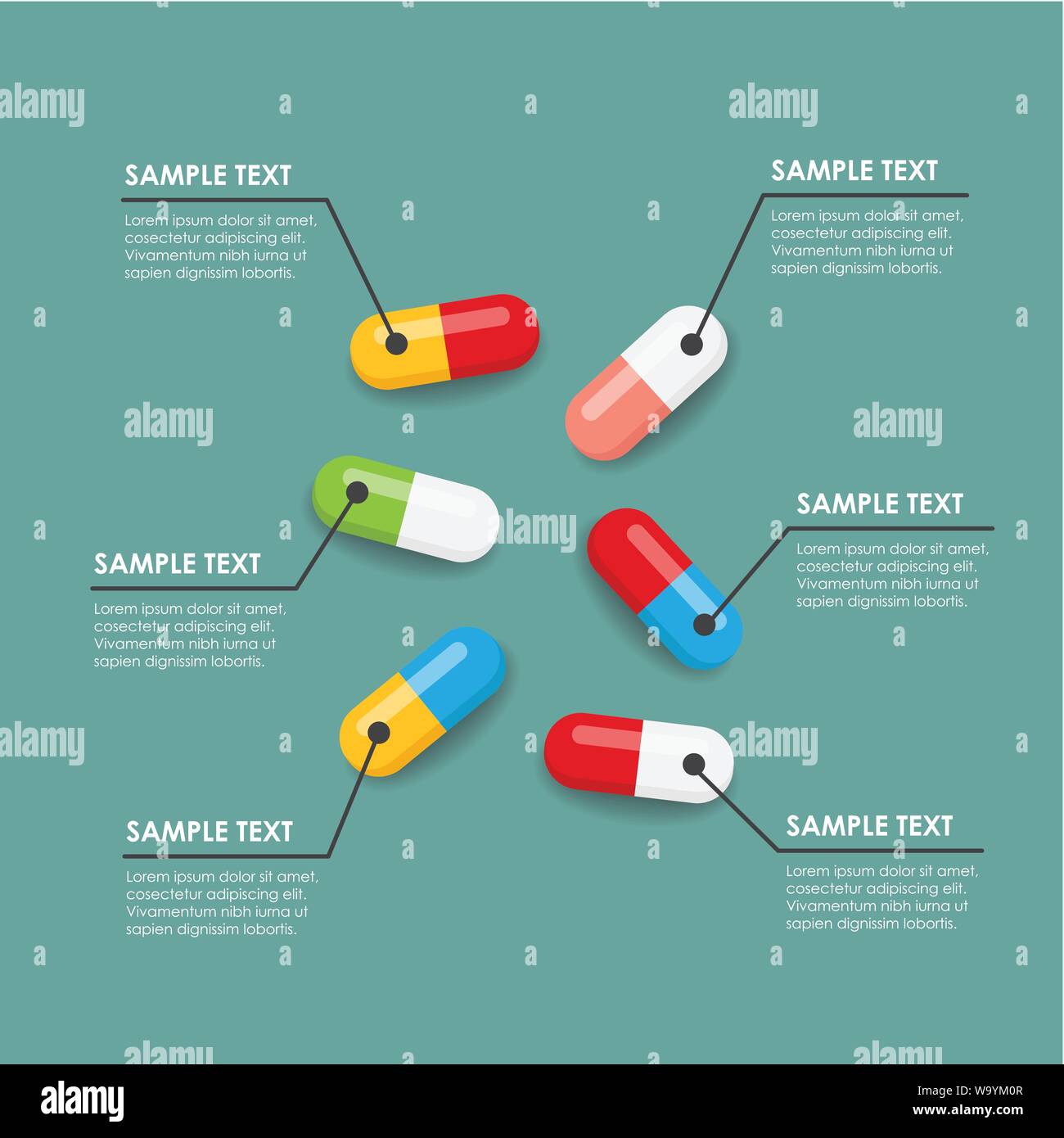 Pills icons in various colors. Infographic, vector illustration Stock ...