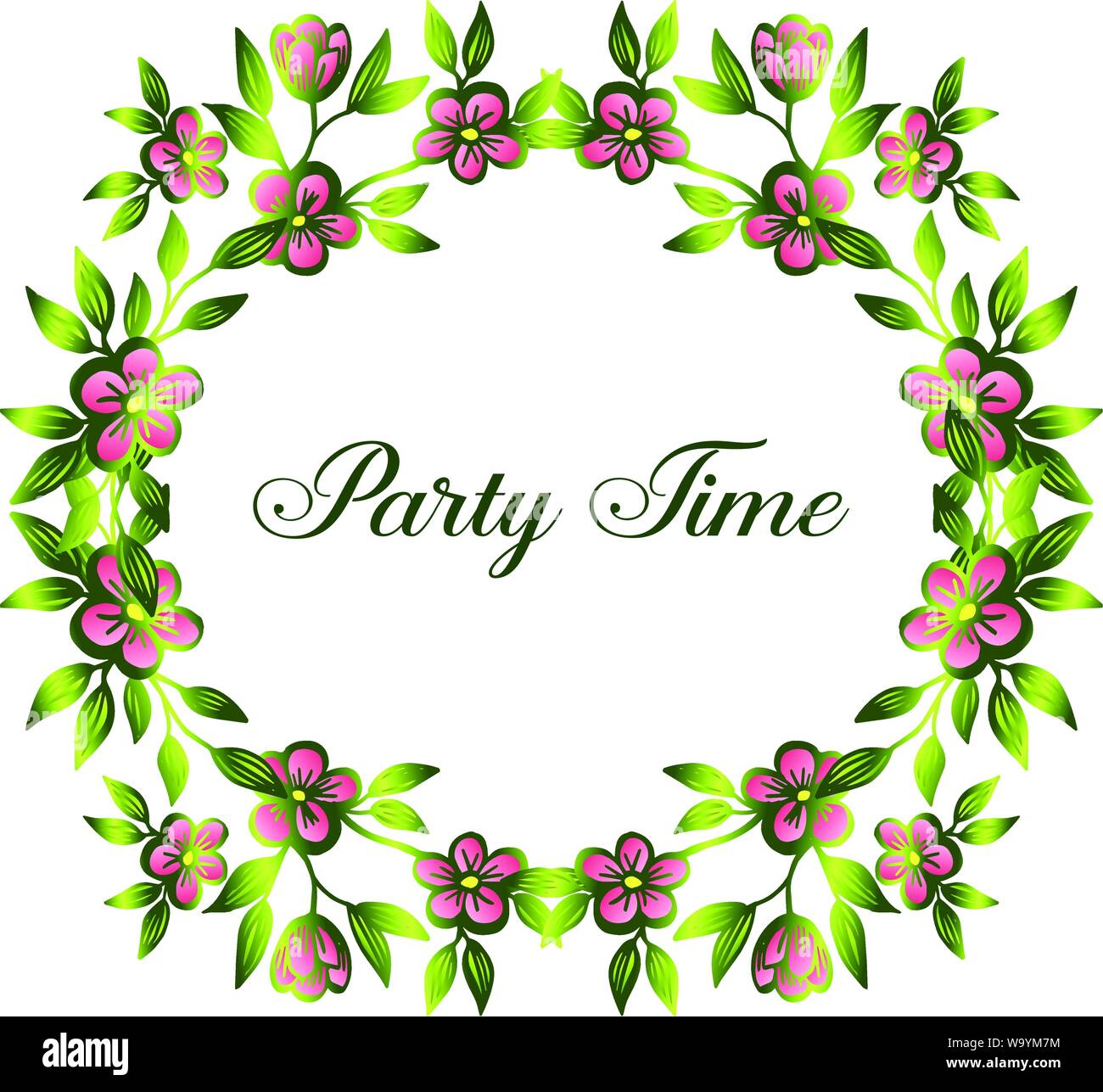 Design template for party time, vintage frame, with beautiful flower ...