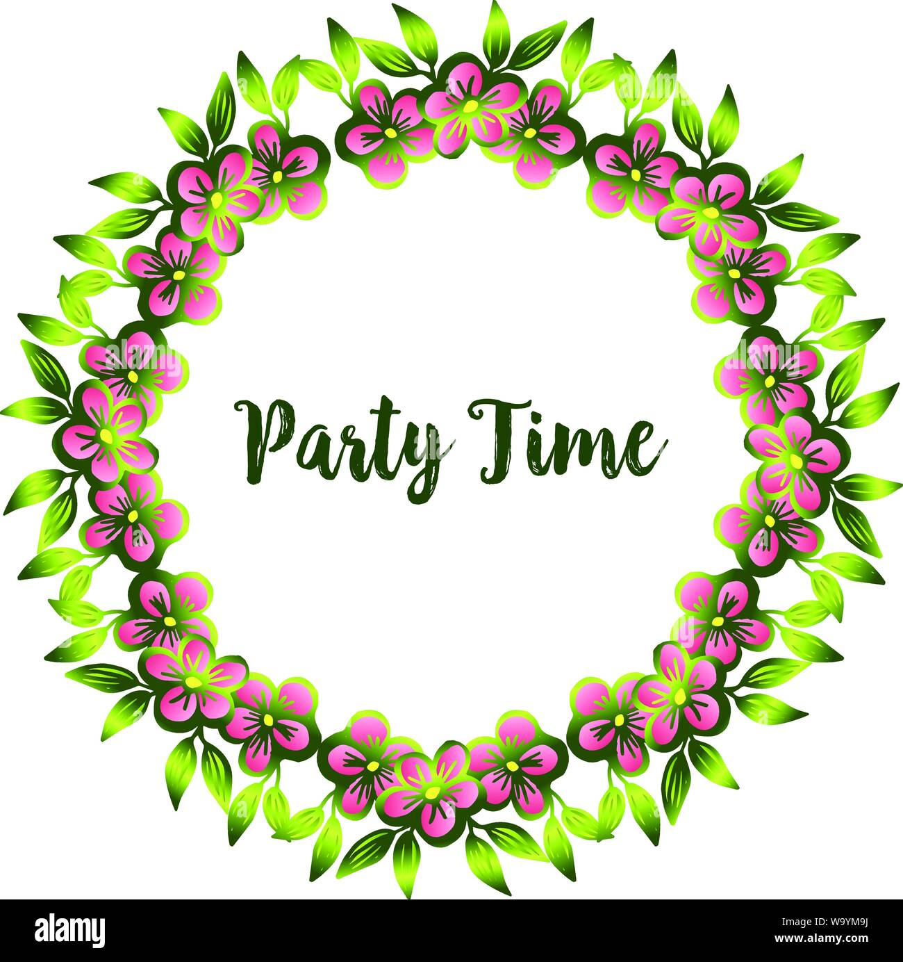 Banner for party time, style unique frame, decor leaf flower. Vector ...