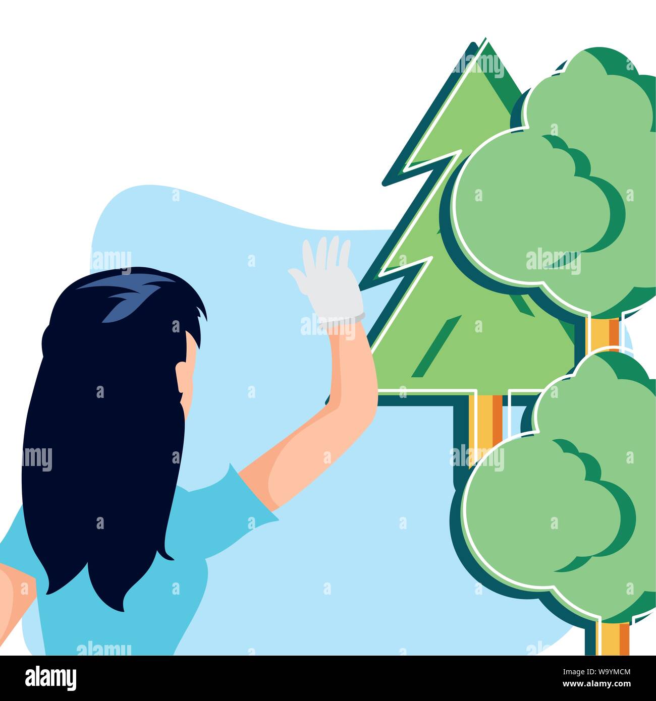 Trees and woman avatar design, Nature plant summer season environment ...