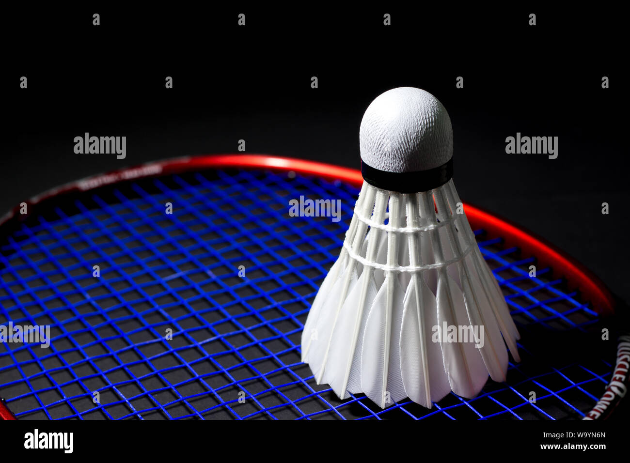 Shuttlecock on badminton rackets in the badminton tournament Stock ...